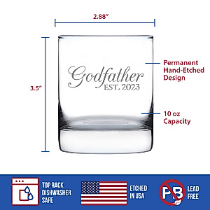 Godfather Est 2023 - New Godfather Whiskey Rocks Glass Proposal Gift for First Time Godparents - Decorative 10.25 Oz Glasses
