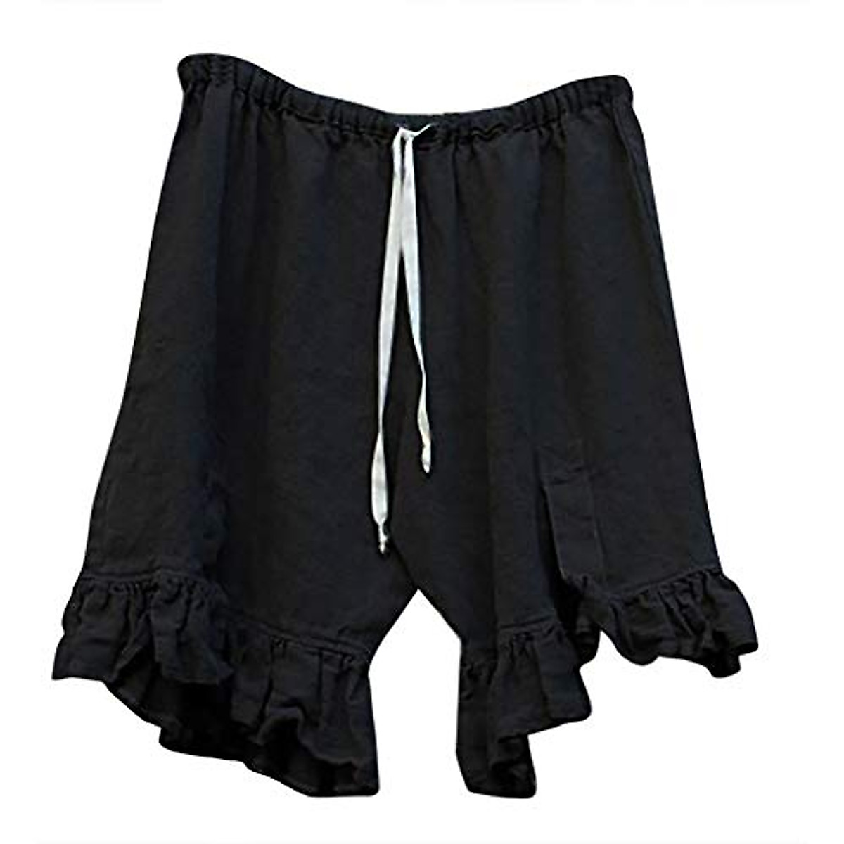 Fashion Plue Size Shorts, Thenlian Women's Causal Solid Linen High Waist Tie Up Loose Wide Short Leg Pants(M, Black)