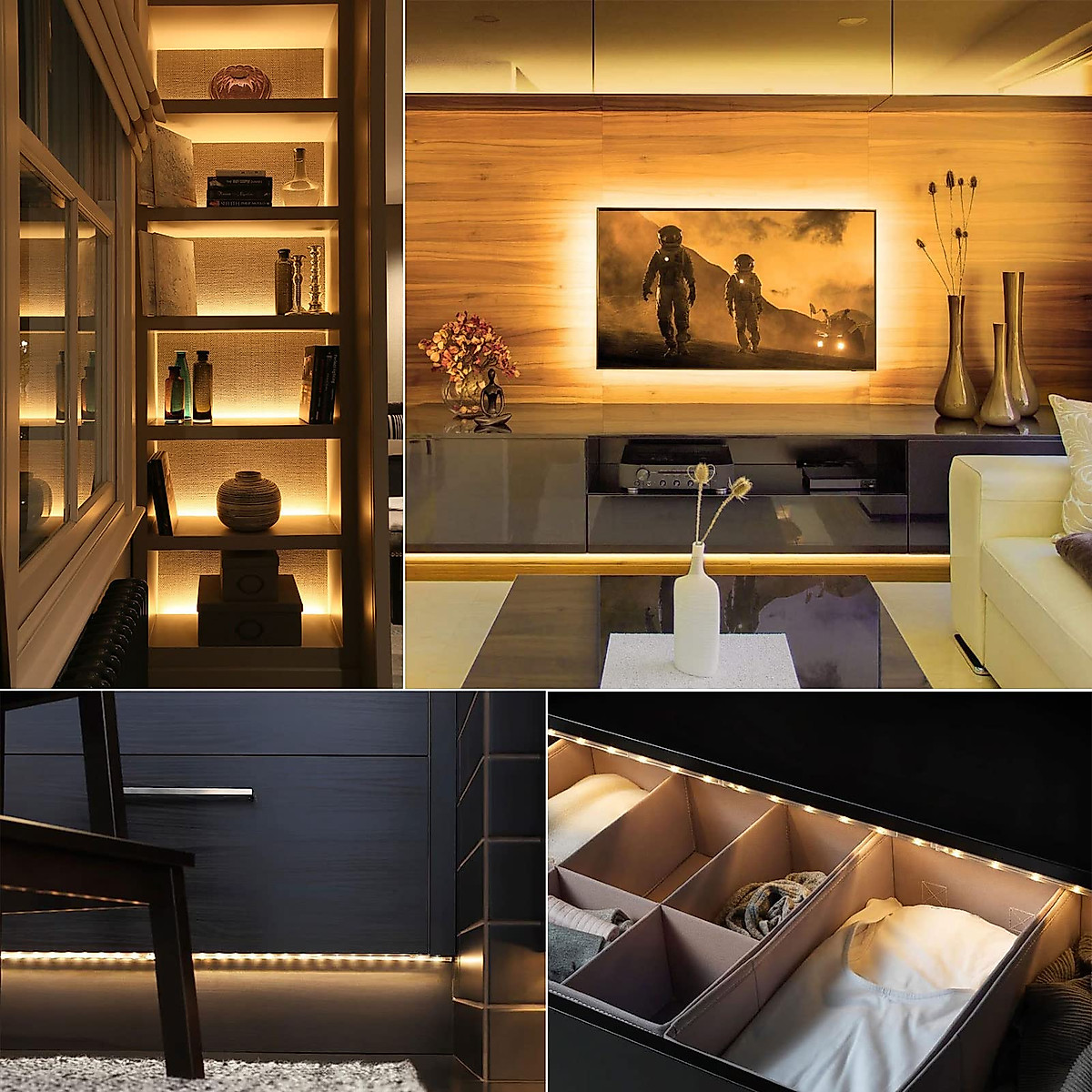 echosari Battery Powered Led Strip Lights with Remote Warm White, 8 Modes, Dimmable, Timer, Self-Adhesive, Cuttable, Waterproof, 9.8FT 90Led Strip Lights for TV Kitchen Cupboard Bedroom Decor