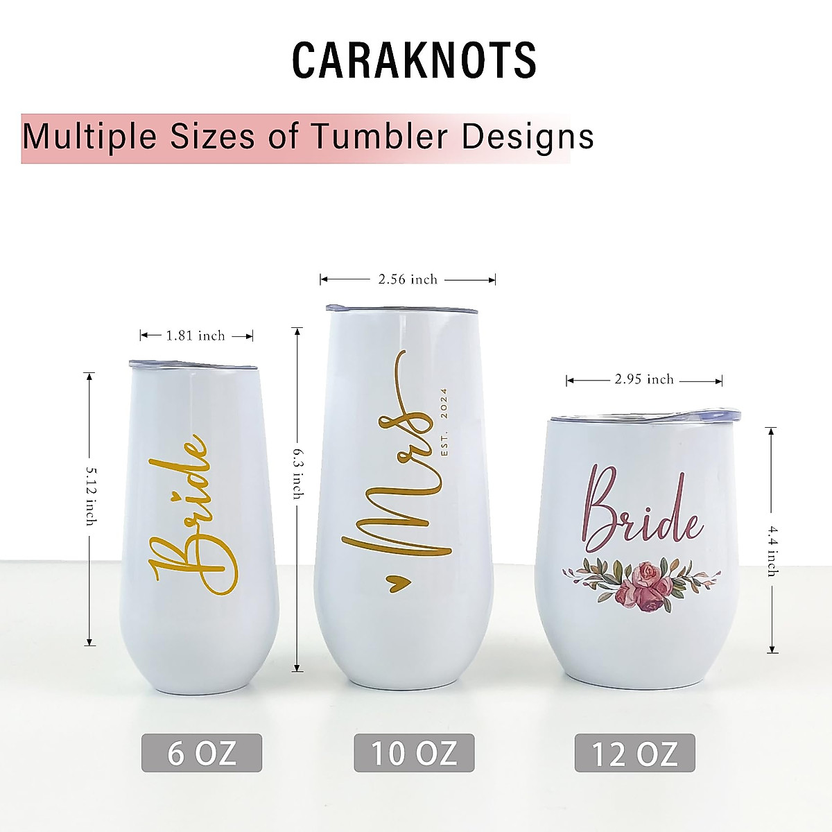 CARAKNOTS 6 OZ Bride Champagne Flutes Bride Gifts Wedding Gifts for Bride Champagne Tumbler Engagement Bridal Shower Gifts for Bride to Be Stainless Steel Champagne Tumbler Cup White 6 OZ