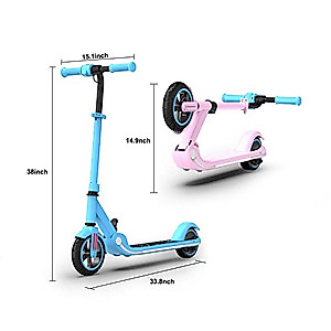 Electric Scooter for Kids, 3 Gear Speed Mode Up to 10mph 7" Solid Tire LED Rainbow Light 150w Motor 2.5ah Battery Lightweight Foldable Electric Kick Scooter Kids Ages 6-15 (Sakura Pink)