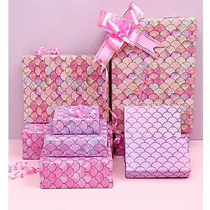U'COVER Mermaid Birthday Gift Wrapping Paper for Girls Baby Shower Kids Women Pink wrapping Paper for Bridal Shower Mermaid Party Favors Wedding Anniversary Graduation Gift Wrap 10 Folded Sheet