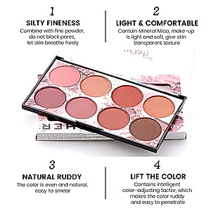 KYDA 8 Colors Face Blush Palette, Natural Matte Blush Palette, Smooth Blendable Powder Blush, Multiuse Makeup Palette, by Ownest Beauty