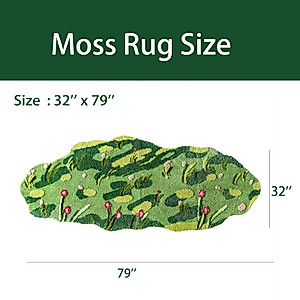 Green Moss Rug 3D Floral Moss Carpet,Runner Rugs for Bedroom with Rubber Backing, Washable Bathroom Runner Rug, Super Soft Plush Non Slip Long Rug, Aesthetic Rug -32x79in
