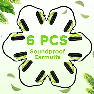 Maitys 6 Pcs Soundproof Earmuffs Hearing Protection Headphones Adjustable Padded Defender Noise Reduction Earplug for Kids (Green)