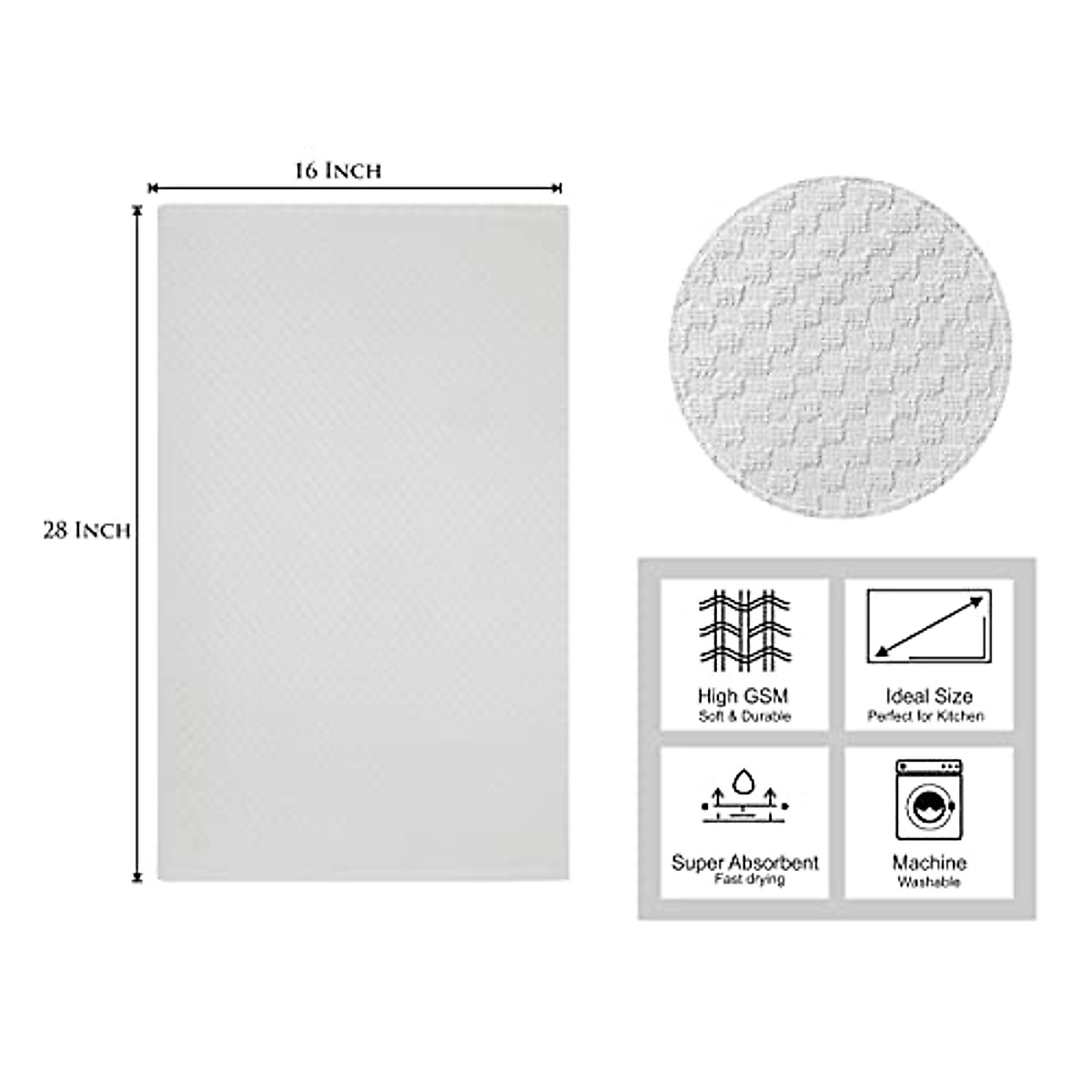 COTTON CRAFT Euro Café Set of 12 Waffle Weave Pure Cotton Super Absorbent Multipurpose Kitchen Towels, Dishcloths, Tea Towels White