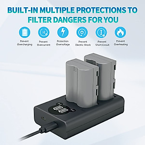 LP EN-EL3e Battery 2-Pack Dual USB Charger with Display for Nikon EN EL3e, EL3, EL3a, MH-18, MH-18a, MH-19, Compatible with Nikon D700, D300s, D300, D200, D100, D90, D80, D70s, D70, D50 & More