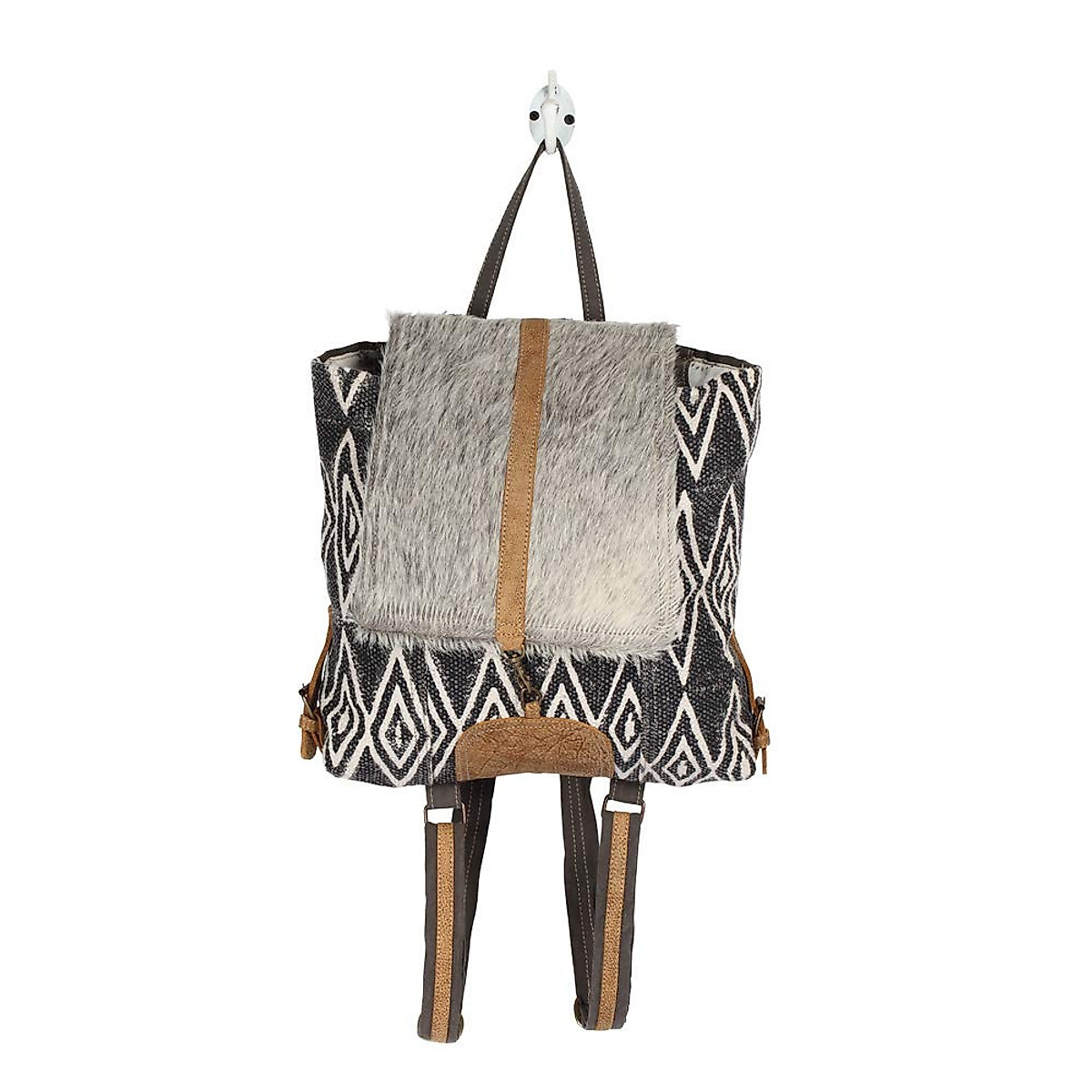 Myra Bag Grizzle Cowhide & Upcycled Canvas Backpack S-1205
