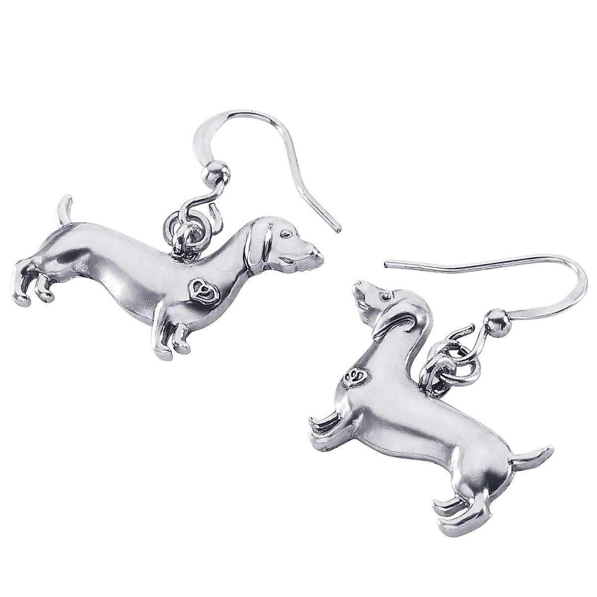 DUOWEI Zinc Alloy Antique GoldSilver Plated Dachshund Dog Earrings for Women Teens Pet Dangle Vintage Jewelry Gift (Silver Dachshund)