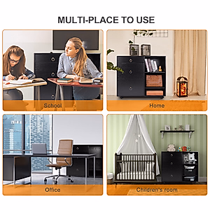 EasyPAG Mobile Filing Cabinet 3 Drawer Wood Lateral File Cabinet and 2 Open Shelf for Documents, Paper,Hanging File Folders, Black