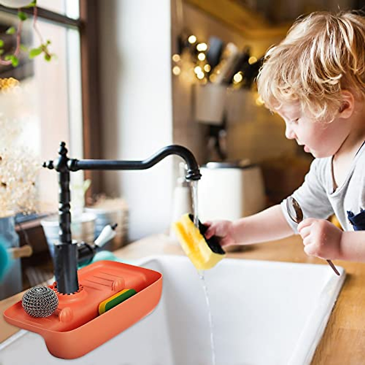 Faucet Spl𝚊sh-Proof Draining Rack, Kitchen Sink Water Collection Pad Non-Slip Countertop Pad, Non-slip Table Mat Kitchen Rag Sponge Wipe Drainage Storage Rack