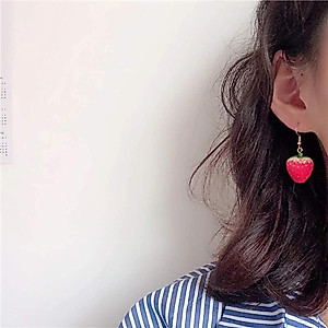 Strawberry Drop Dangle Earrings for Women, Red Cute Strawberry Dangle Earring, Simulated Strawberry Earrings,3D Acrylic Fruit Drop Earring (Ear hook)