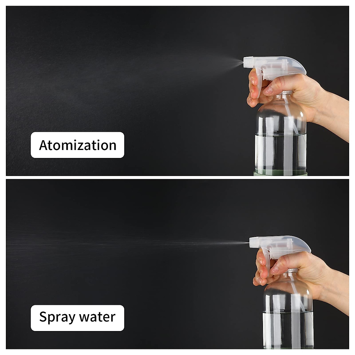 HOMBYS 16 Oz Clear Glass Spray Bottles with Silicone Sleeve,Empty Boston Bottle Spray Bottle with Adjustable Nozzle,Refillable Container for Cleaning, Essential Oils, Hair, Plants