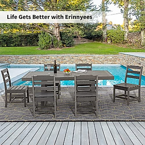Erinnyees HDPE 7 Piece Patio Dining Set, Garden Furniture Set-6 Patio Dining Chairs and 1 Rectangle Dining Table, Patio Furniture Sets Made of HDPE Material for Backyard, Porch, Lawn and Garden,Gray