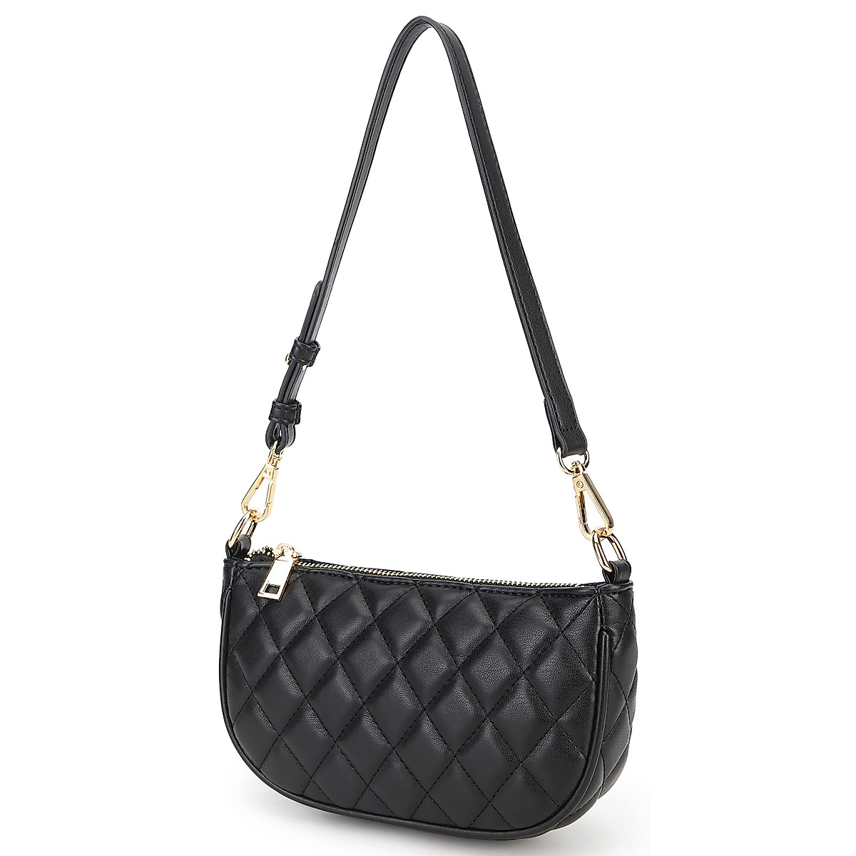 lola mae Classic Clutch Shoulder Purse Underarm small Handbag for Women Simple Chain Strap Crossbody Bag with Zipper Closure (Black- Quilted 720)