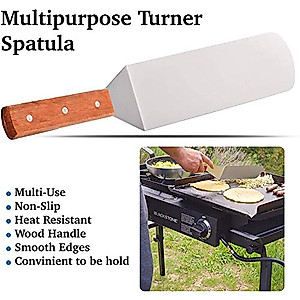 Stainless Steel Metal Spatula Burger Turner Spatula,Burger Flippers,Solid Cooking Spatula,Perforated Cooking Spatula and Griddle Spatula，Hamburger Turner with wooden handle for Barbecue, Steak, Pizza