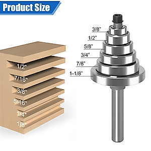 4PCS 1/4 Inch Shank Rabbet Router Bits with 6 Bearings Set (1/16", 1/8", 3/16", 1/4", 5/16", 3/8" Bearings) for Wood Grooving, Interchangeable Bearings with 1/2" to 1/4" Router Collet