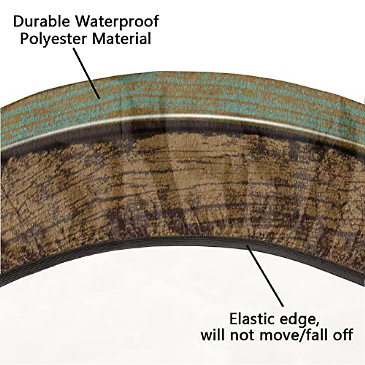 Round Fitted Tablecloth Retro Woodern Polyester Table Cloth with Elastic Edge for Round Table, Waterproof Wipeable Table Cover for Indoor Outdoor Picnic, Fits Tables up to 36" - 42" Diameter