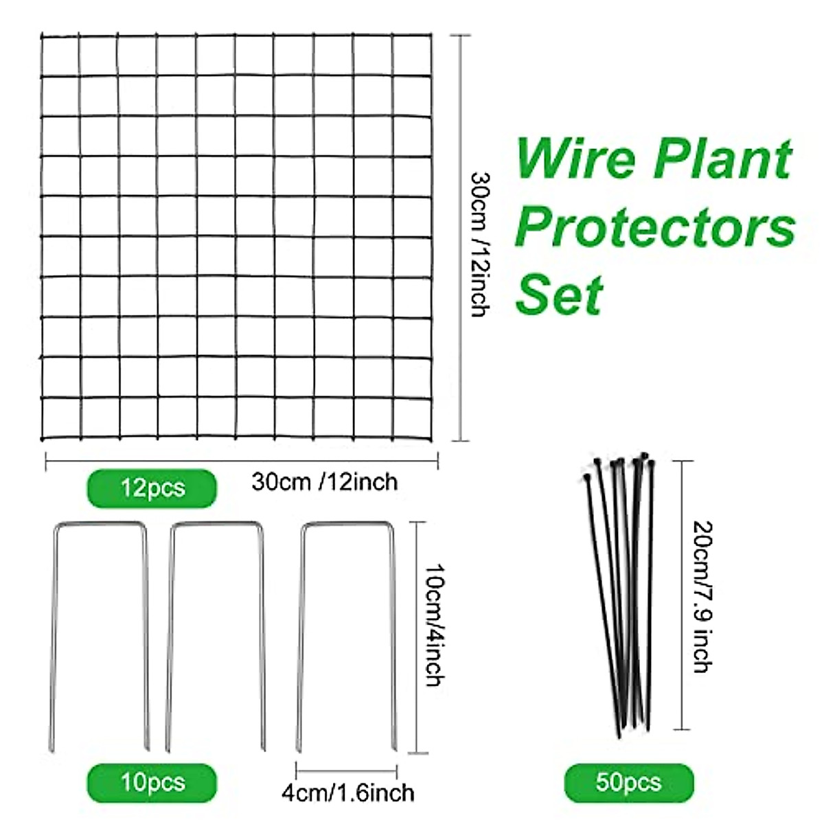DOSTATNI 12 Sheet Small Wire Plant Protectors with Nylon tie Plant Protector 12” Garden Wire Plant Mesh U-Shaped Garden Stakes for Plants, Vegetables and Shrubs (12)