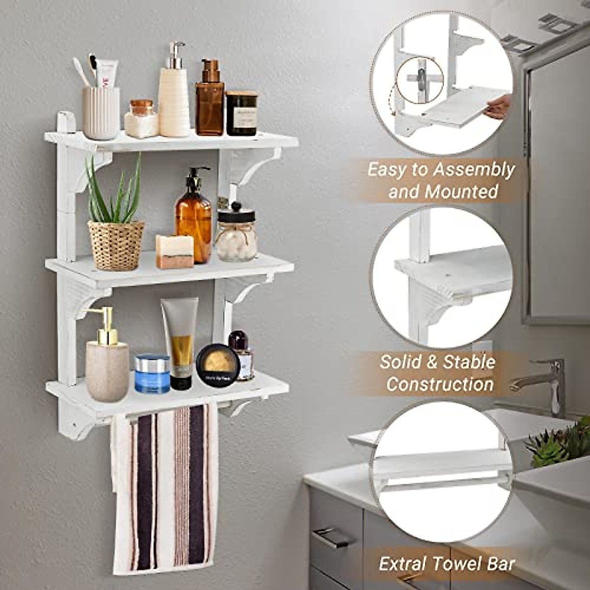 Wall Shelves for Bathroom Decor, Over Toilet Floating Wall Shelves for Living Room Kitchen Storage,Wall Mounted Bathroom Storage Shelves for Kitchen, Living Room, Plants, Pictures,Toilet Paper
