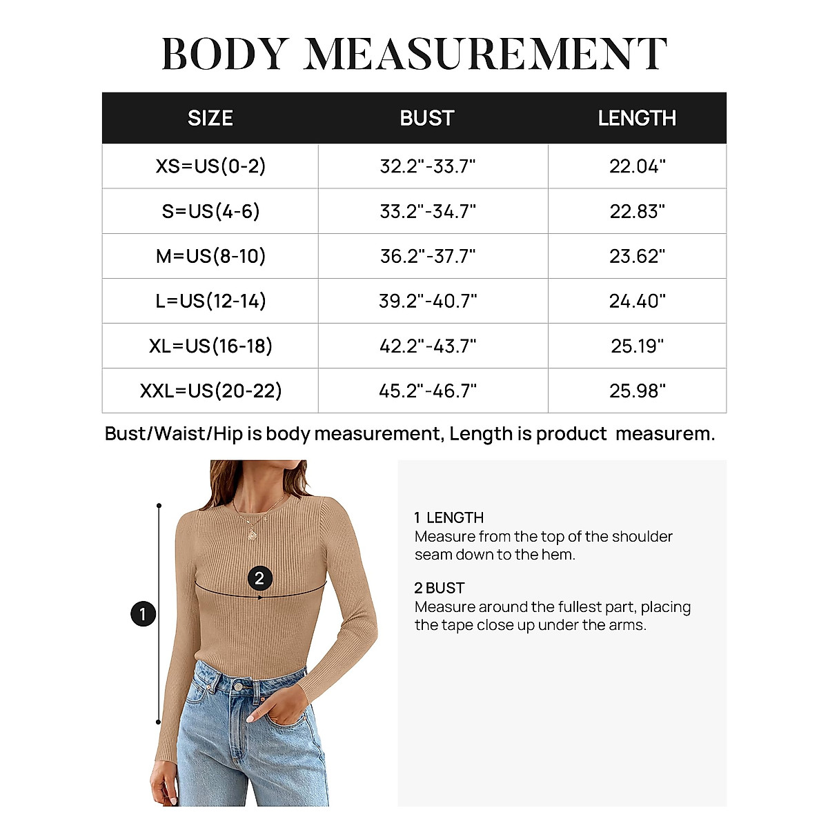 ZESICA Women's Long Sleeve Crewneck Shirts Spring Knit Sweater Slim Fitted Casual Basic Tee Tops,Toffee,Medium