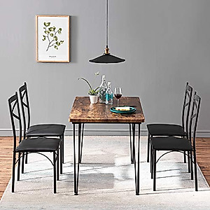 VECELO 5-Piece Set for Home Kitchen Breakfast Nook, with 4 Chairs, Dining Table for 4, Black