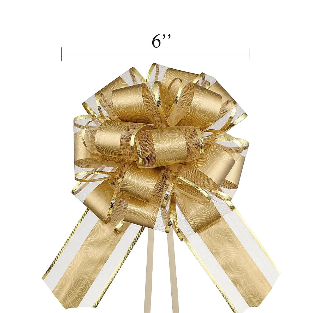 6 PCS Pull Bow,Gold Gift Bow,6 inches Bow for Gift Basket,Party Birthday Gift Wedding Ribbon Bows for Wrapping Boxes or Flower Decorations, Valentine's Day Gift Decorations (Gold)