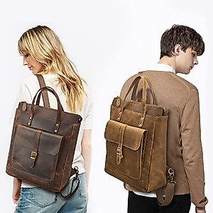 S-ZONE Women Genuine Leather Backpack Purse Bundle with Retro Bucket Tote Vintage Hobo Handbag Distressed Shoulder Bag