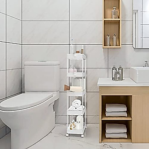 SPACEKEEPER 5-Tier Storage Cart, Bathroom Storage Organizer Rolling Utility Cart, Mobile Shelving Unit Slide Out Storage Shelves for Kitchen Living Room Bathroom Laundry Room & Dressers, White