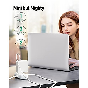 Power Strip with USB, SUPERDANNY Mini Surge Protector with 2 Wide-Spaced Outlets, 3 USB-A 1 USB-C, 5 Ft Extension Cord, Flat Plug, Compact Size Desktop Charging Station Travel, Home, Office, White