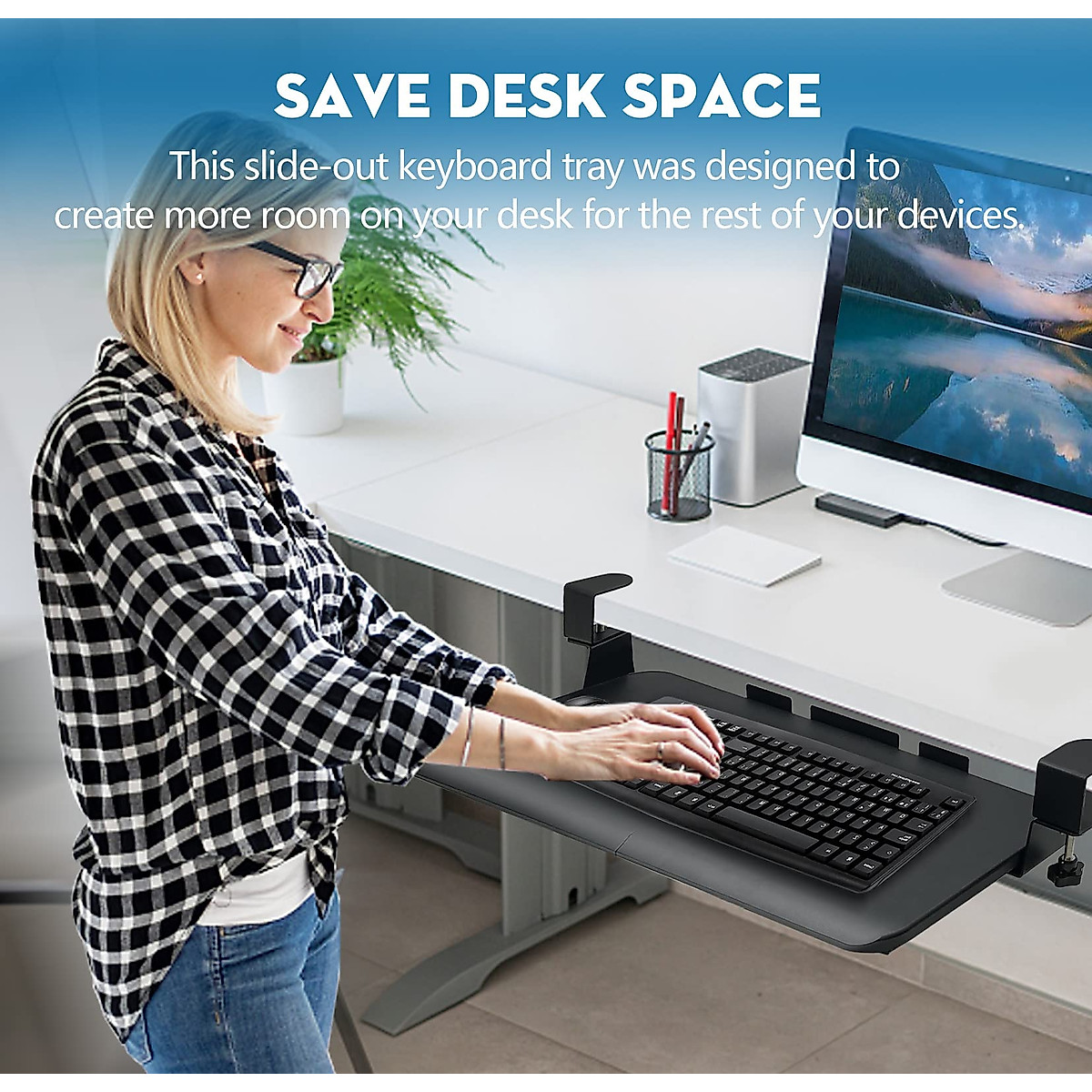 Large Keyboard Tray Under Desk，Sturdy C Clamp Mount System,26.3" x 11" Slide-Out Computer Keyboard Drawer，Fits Full Size Keyboard and Mouse,for Home or Office|for Desks Up to 1.5",Black…