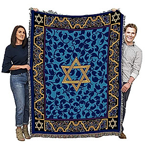 Pure Country Weavers Magen David Blanket - Star of David - Gift Hanukkah Tapestry Throw Woven from Cotton - Made in The USA (72x54)