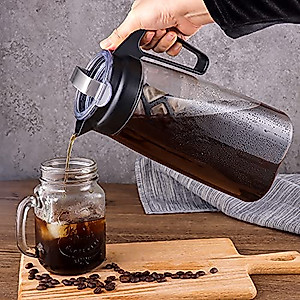 Sivaphe Large Cold Brewer Coffee Maker 2 Quart, Dishwasher Safty Manual Leak Proof Traitan Pitcher, 64 oz Iced Coffee Method Tea Brewer with Deluxe Reusable Mesh Filter
