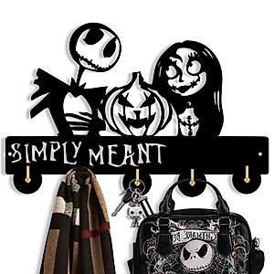Christmas Nightmare Decor Key Holder for Wall - Jack Cartoon Sally Gothic Wall Decor Key Organizer with 5 Hooks - for Halloween Decor - Christmas Nightmare Gifts for Kids Girls