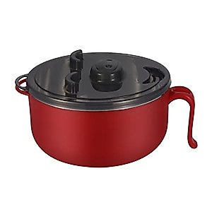 laoze Instant Noodle Bowl with Lid Soup Mug 304 stainless steel 1100 ML Anti Scalding Soup Bowls (Red)
