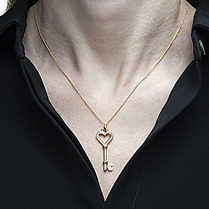 Timeless Love 1/10 CTTW Diamond Heart & Key Pendant Set in Sterling Silver with Gold Plating, Necklace with 18" Chain, Dainty Jewelry for Women, Luxury Fashion Pendant Necklaces for Women or Girls