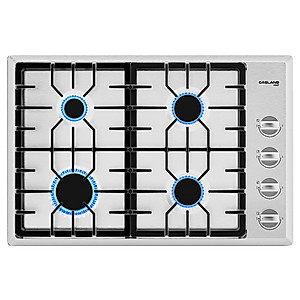 30 Inch Gas Cooktop, GASLAND Chef 4 Italy Sabaf Sealed Burner Gas Stovetop, Drop in Gas Range Cooktop, 28,300 BTU NG/LPG Convertible, 3.9 ft Cord Plug, Cast Iron Grates with Metal Knobs