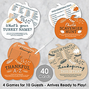 Big Dot of Happiness Happy Thanksgiving Games, Fun Thanksgiving Games for Family, Thanksgiving Games for Kids, 4 Fall Harvest Party Games, 10 Cards Each, Gamerific Bundle