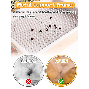 4 in 1 Rabbit Hay Feeder with Litter Box Bowls & Water Feeder, Safe Wooden Bunny Feeder Manger, Hay Holder Rack Toilet for Guinea Pig Hamster Small Animals