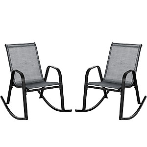 Tangkula Patio Rocking Chair Set of 2, Outdoor Ergonomic Rockers with Breathable Fabric Seat, Gentle Rocking Function, Sturdy Metal Rocker for Front Porch, Backyard, Garden