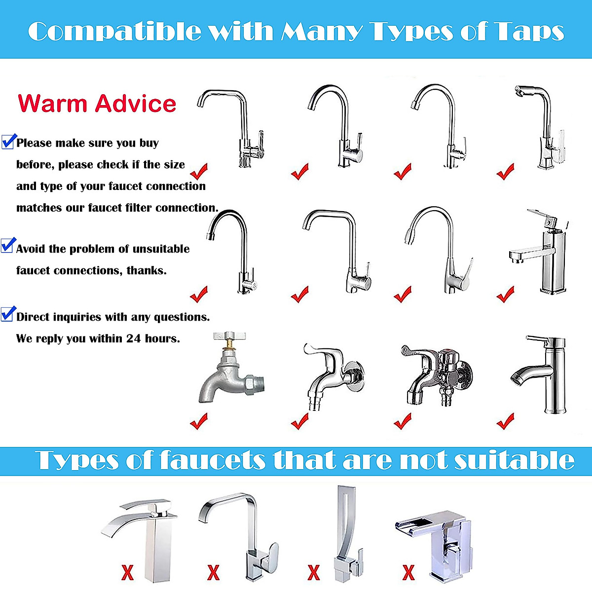 PCTC Bathroom Sink Filter, Bathroom Faucet Filter, 360 Degree Rotating Faucet Filter Purifier Kitchen Faucet, Fluorine, Heavy Metals and Hard Water from Home Kitchens and bathrooms (2 Pack)