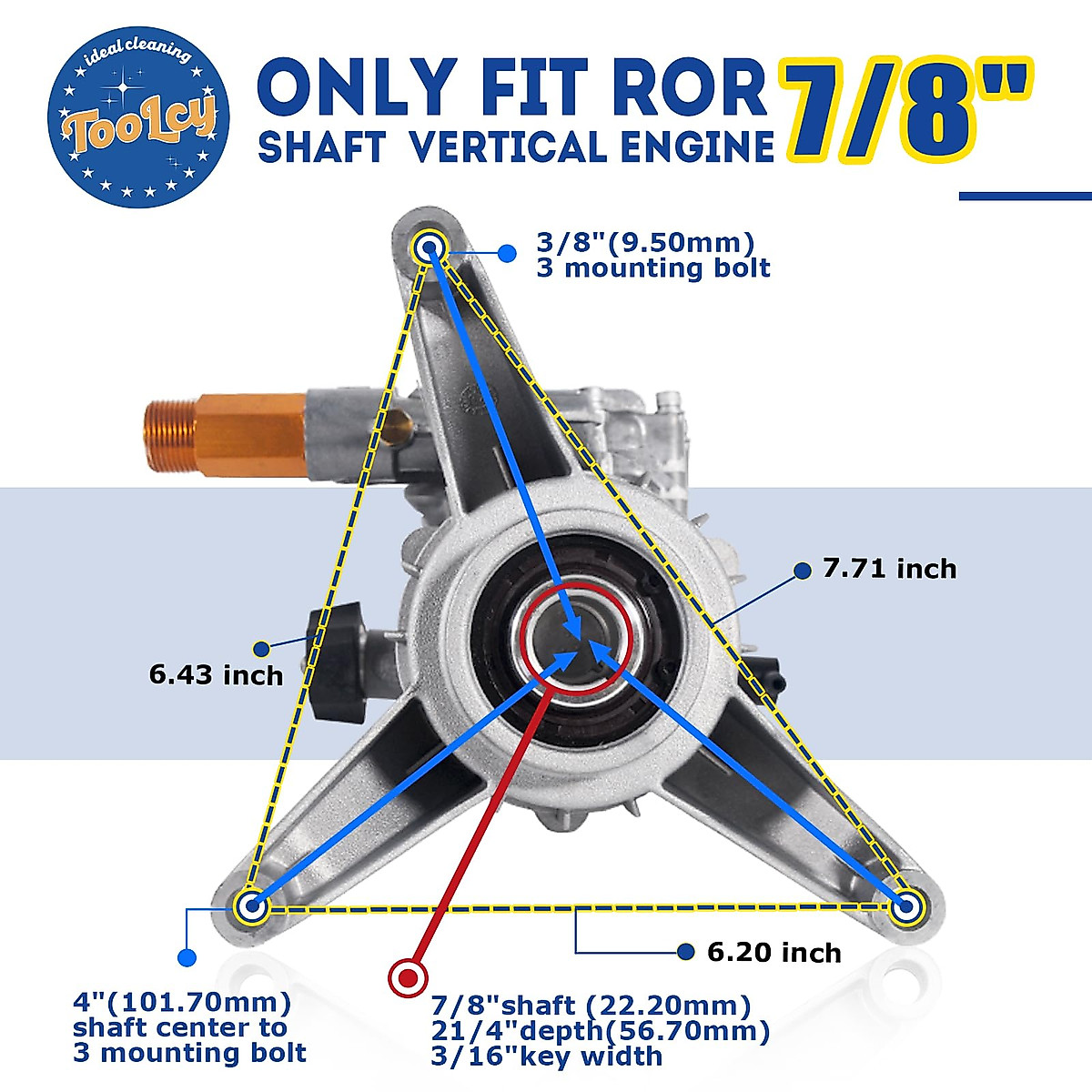 TOOLCY 7/8" Shaft Vertical Pressure Washer Pump - Max 3200 PSI @ 2.5 GPM OEM & Power Washer Pump for Gas Washer - Pre-Filling Gear Oil - More Replacement for Simpson, Ryobi, Honda etc