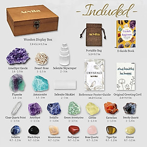 Aovila Premium Crystals and Healing Stones Gift Set in Wooden Box - Chakra Stones Healing Crystals Set for Beginners, Natural Healing Crystals and Stones - Valentines Day Crystal Gifts for Her Women