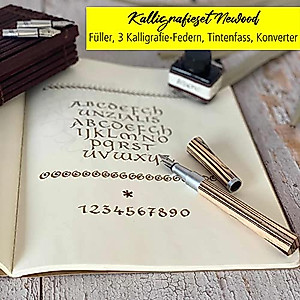 Online calligraphy fountain pen Newood │ calligraphy pen │ natural Wawa wood in black │ 3 stroke widths 0.8 1.4 and 1.8 mm │ set including one ink jar with brown ink (15ml) │ for Bullet Journal etc.