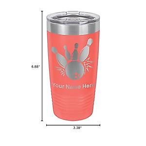 LaserGram 20oz Vacuum Insulated Tumbler Mug, Bowling Ball and Pins, Personalized Engraving Included (Coral)