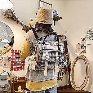 SINRWROD Kawaii Backpack with Bear Plush Pin, Aesthetic Backpack Japanese School Handbag Ita Bag, Back to School Backpack One Size