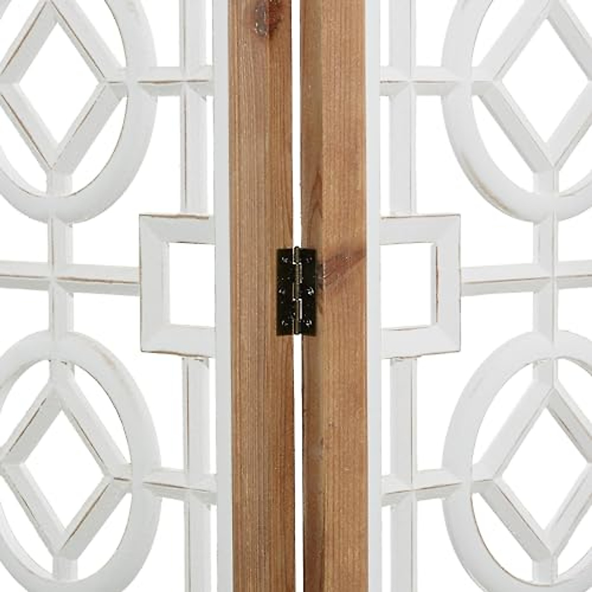 Deco 79 Wood Geometric Partition Room Divider Screen Hinged Foldable Partition 3 Panel Privacy Screen with Intricately Carved Designs, Room Partition 54" x 1" x 72", White