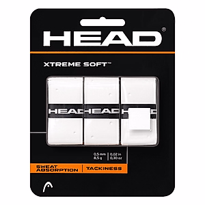 Head Xtreme Soft Racquet Overgrip Tennis Racket Grip Tape 3 Pack White, White, Pack US