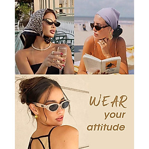 FURTALK Oval Cat Eye Sunglasses, Vintage 90s Style Frame, Polarized Lens, UV Protection (Ivory)