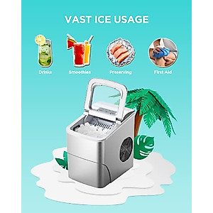 Silonn Ice Maker Machine for Countertop, 9 Bullet Cubes Ready in 6 Minutes, 26lbs 24Hrs Portable Self-Cleaning, 2 Sizes of Bullet-Shaped Home Kitchen Office Bar Party, Silver (WSIM02)